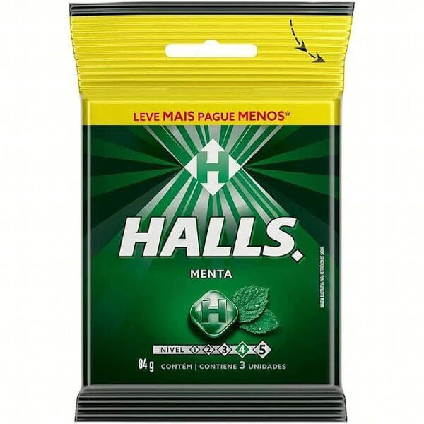 Bala sabor Menta Halls 84g com 3un | Compre online e receba em casa!