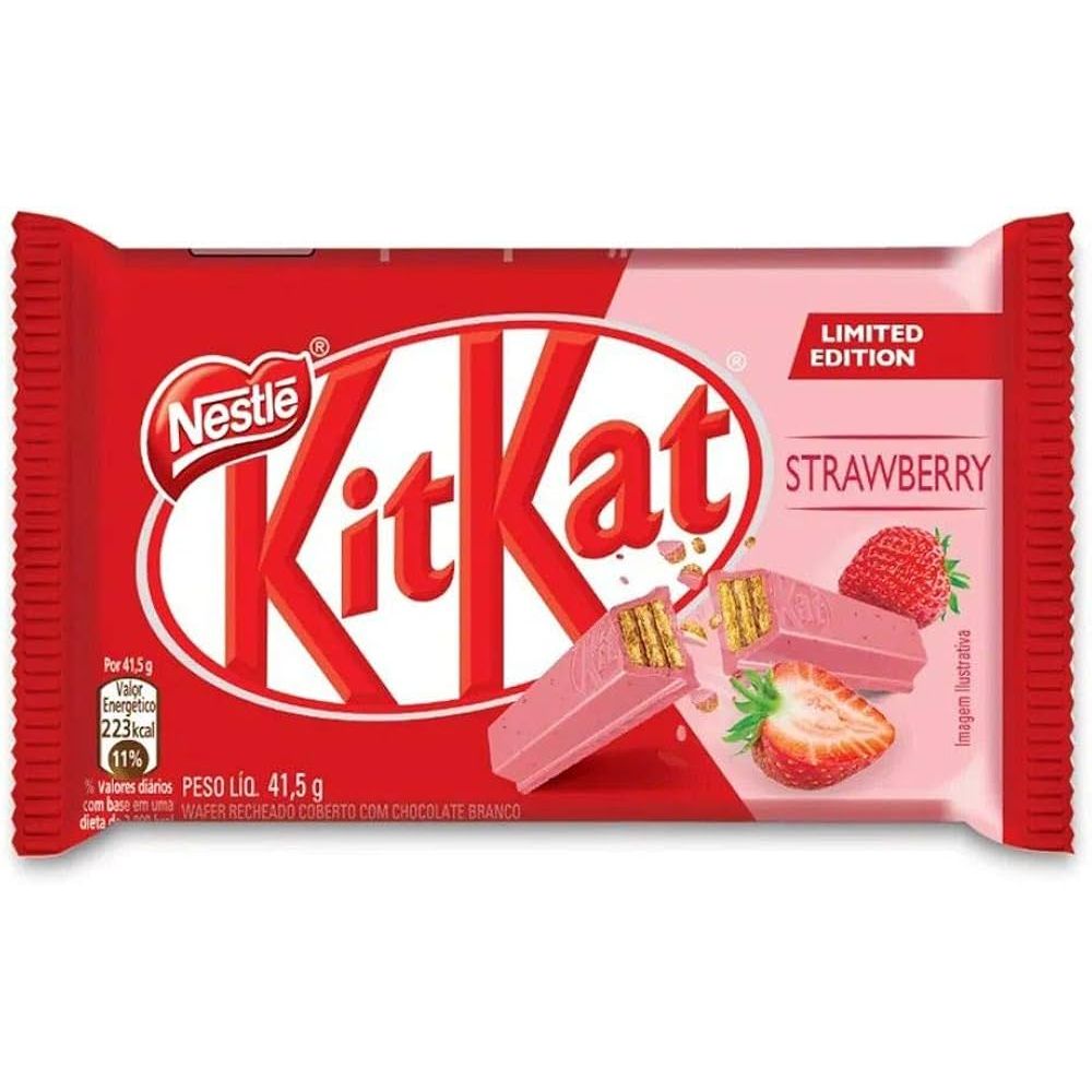 Wafer Recheio e Cobertura Leite com Morango Kitkat Pacote 41,5g ...
